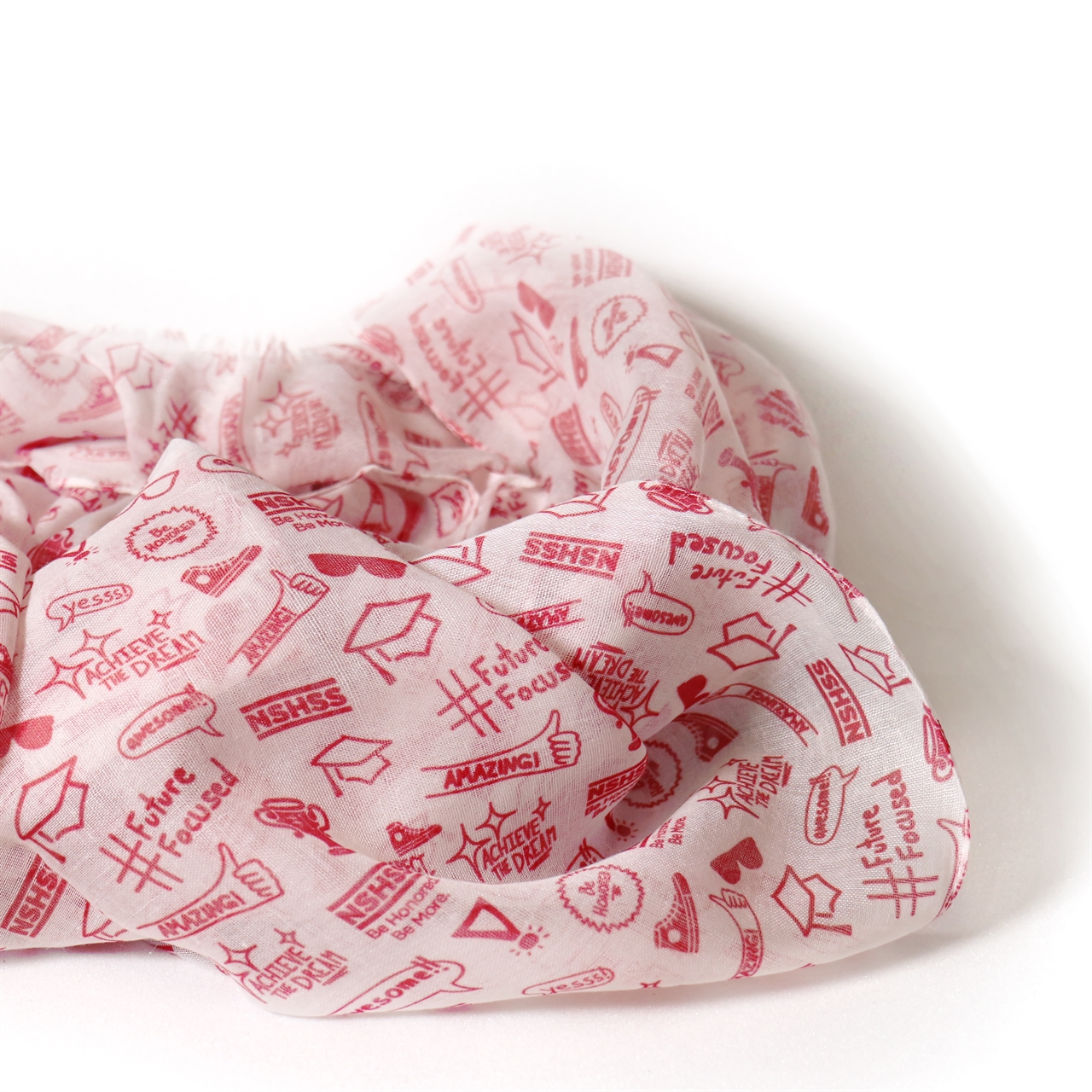 NSHSS Member Store- NSHSS Flat Scarf (White w/Red Logos)